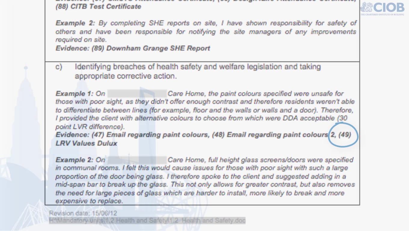 Examples of Evidence in PDP - CIOB on Vimeo