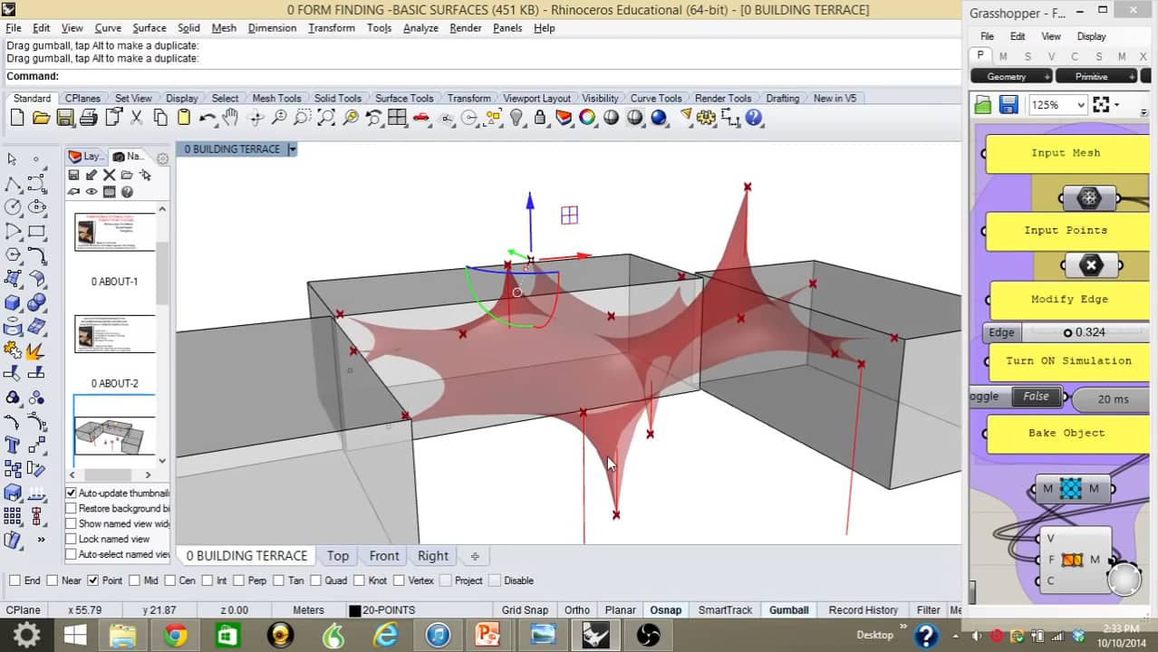 Rhino: Tensile Membrane Structures form finding for twenty points roof on Vimeo