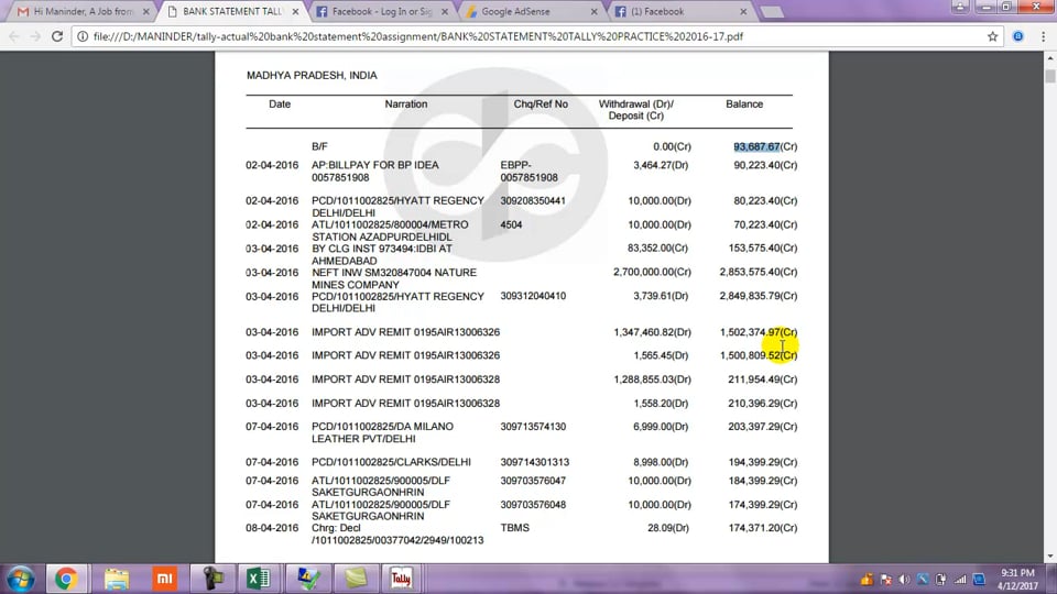 Actual Bank Statement Entry In Tally | Skillistan