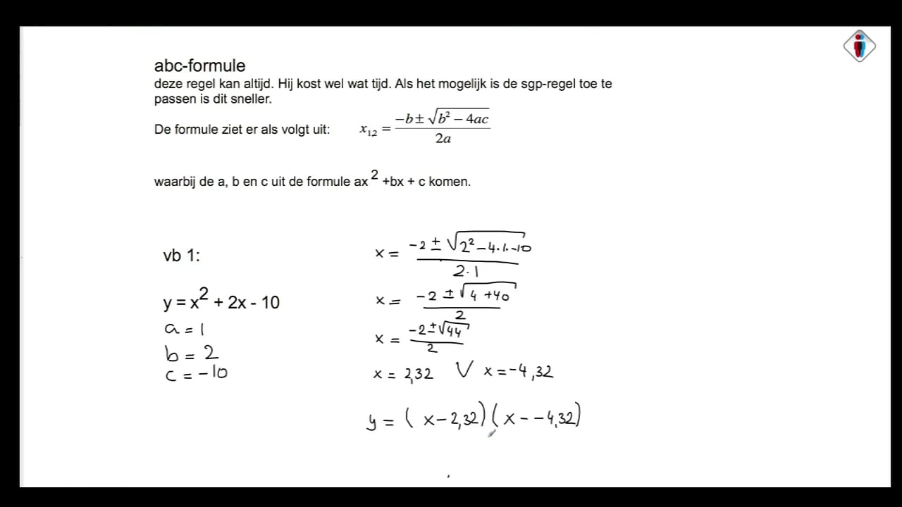 ontbinden in factoren van kwadratische formules_ de abc formule
