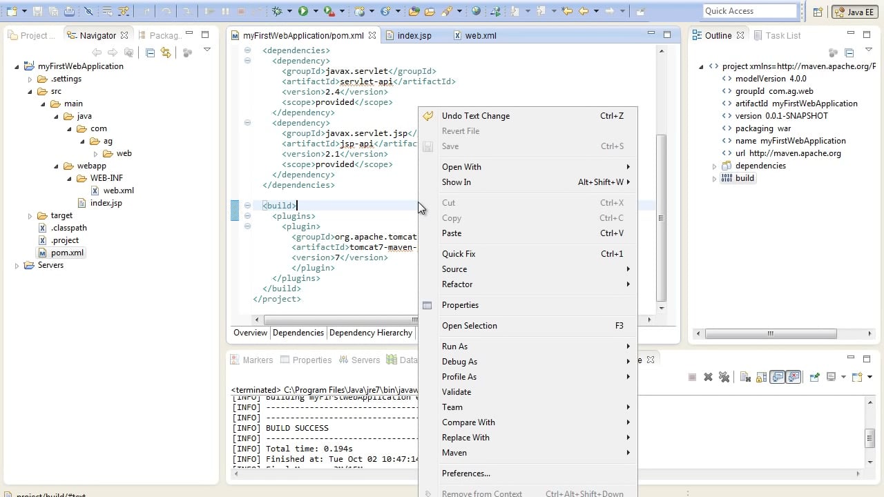 Create a sample web project ( Eclipse and Tomcat ) on Vimeo