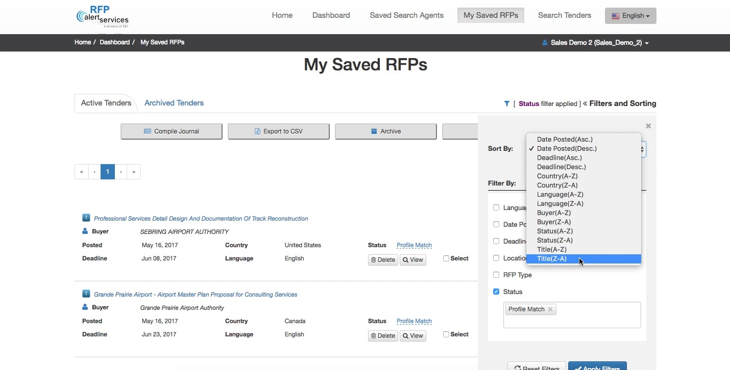 RFP Alert Services Platform Demonstration on Vimeo