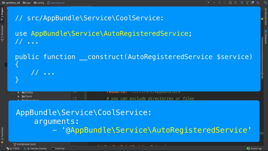 Auto-Registering All Services > Symfony 3.3: Upgrade, Autowiring & Autoconfigure | SymfonyCasts