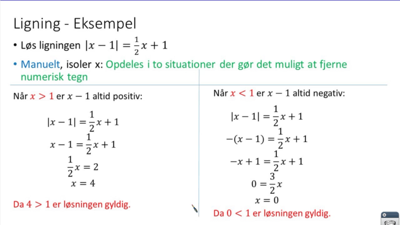 Matematik - Ligninger - 05 - Numerisk tegn - Opgave on Vimeo