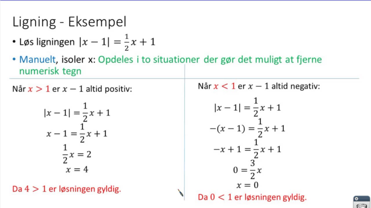 Matematik - Ligninger - 05 - Numerisk tegn - Opgave on Vimeo