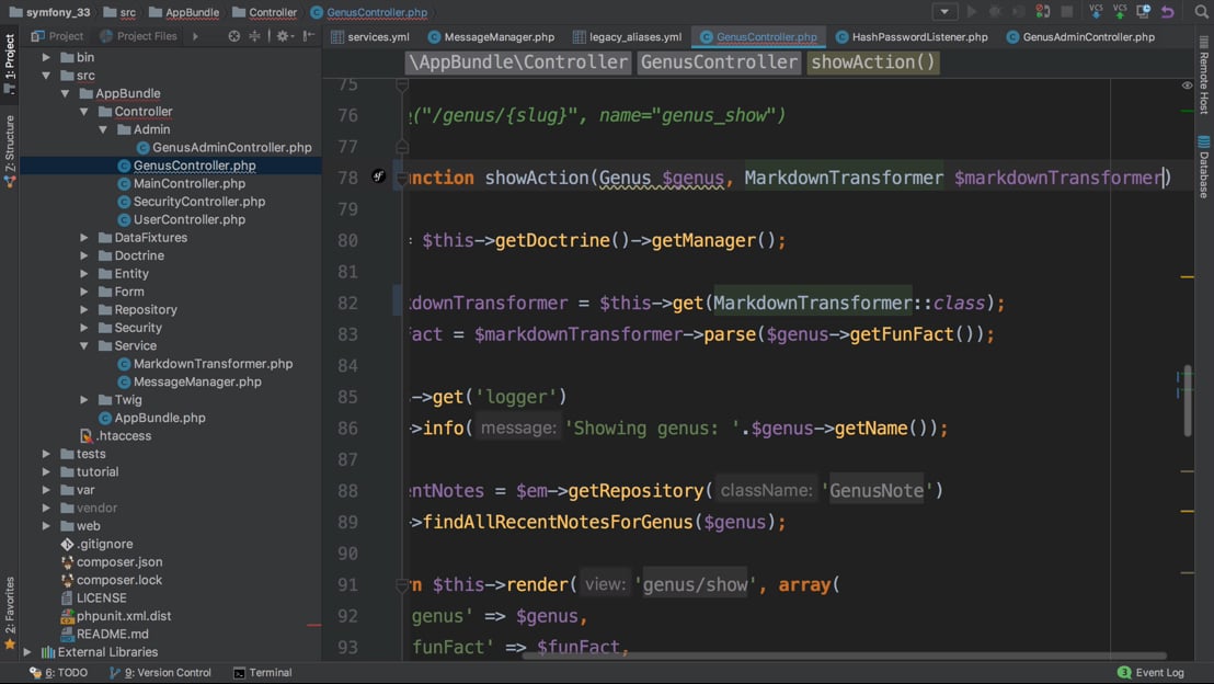 Autowiring Controller Arguments > Symfony 3.3: Upgrade, Autowiring & Autoconfigure | SymfonyCasts