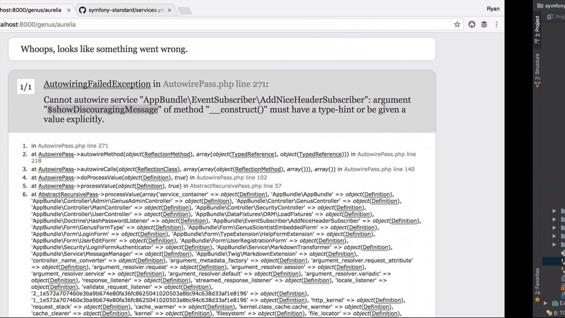 RAD with Symfony 3.3 > Symfony 3.3: Upgrade, Autowiring & Autoconfigure | SymfonyCasts