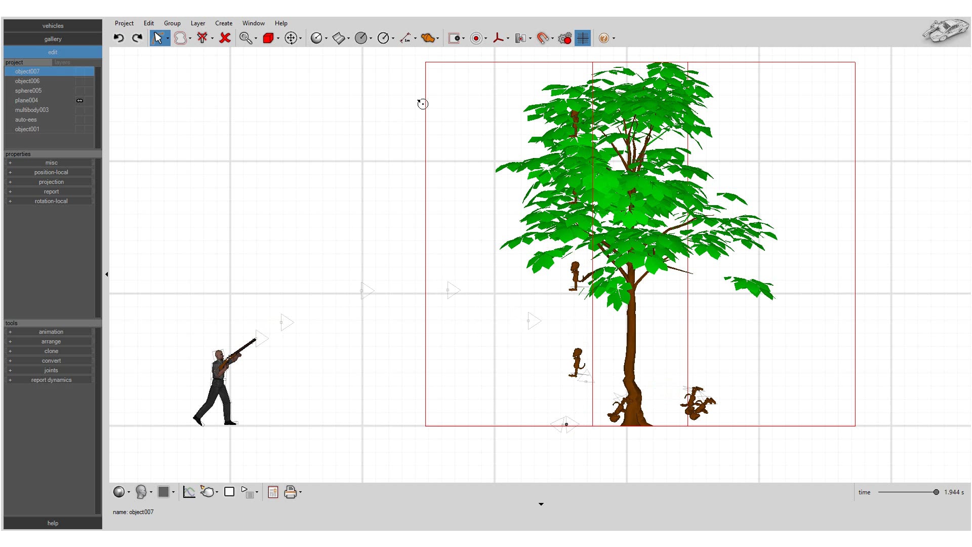 The Monkey and the Hunter Simulation with Virtual CRASH on Vimeo