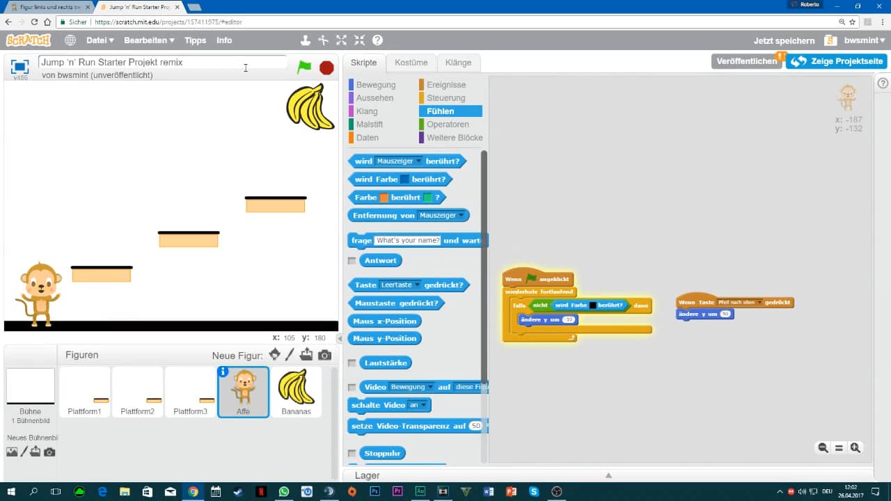 Scratch - Game Design - 4. Jump ’n’ Run - 3. Figur links und rechts ...