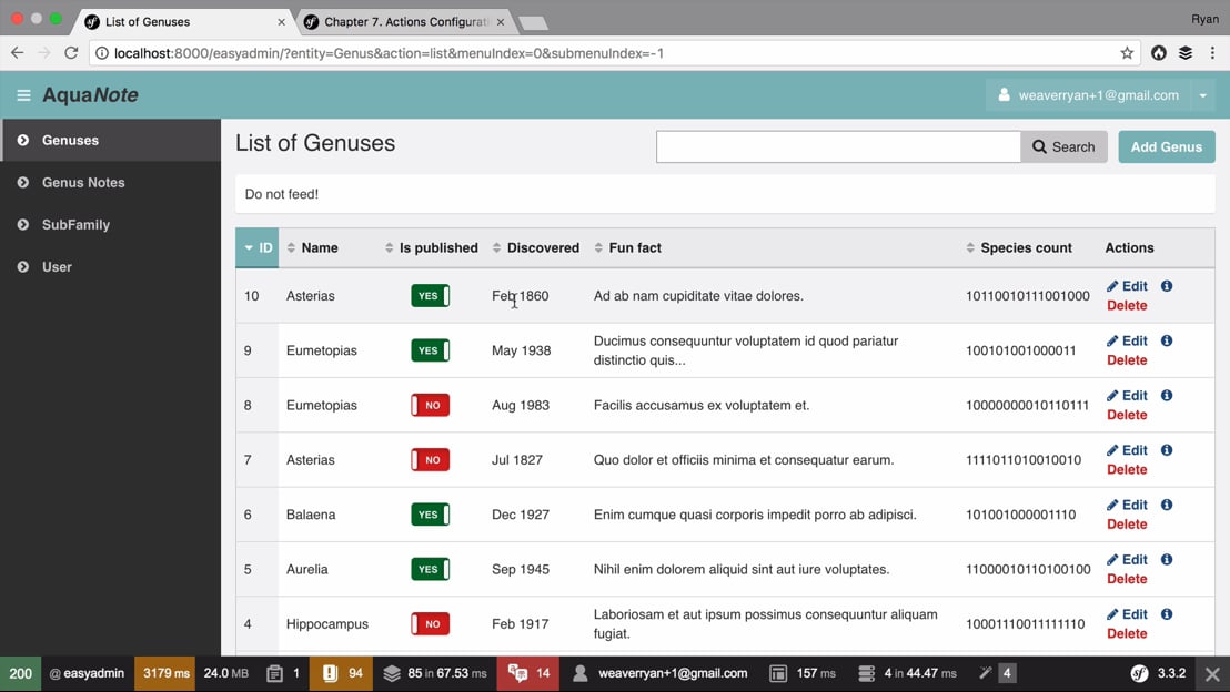 Configuring the List Fields > EasyAdminBundle v1 for an Amazing Admin Interface | SymfonyCasts