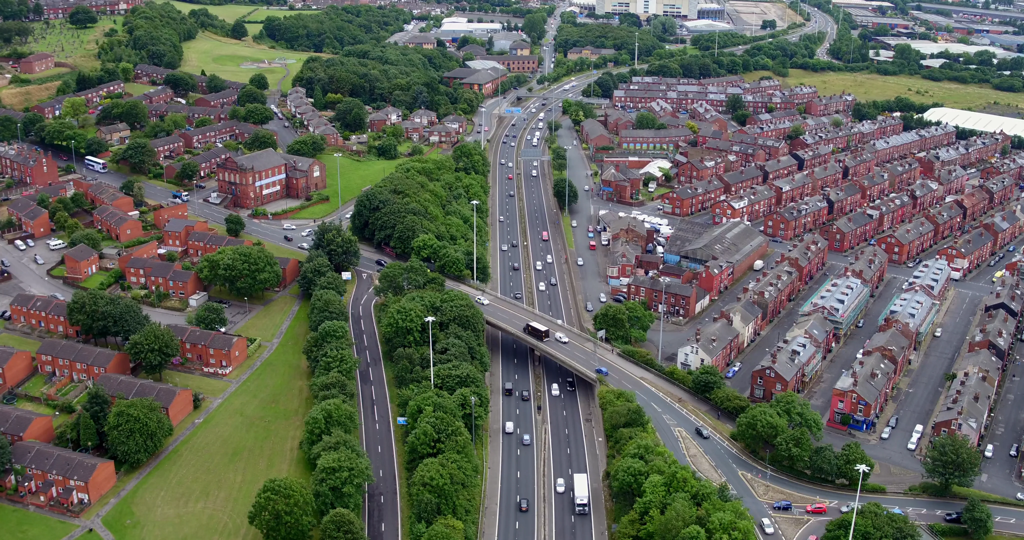 Aerial footage of the Highways England network - M621 Leeds Junction 2a ...