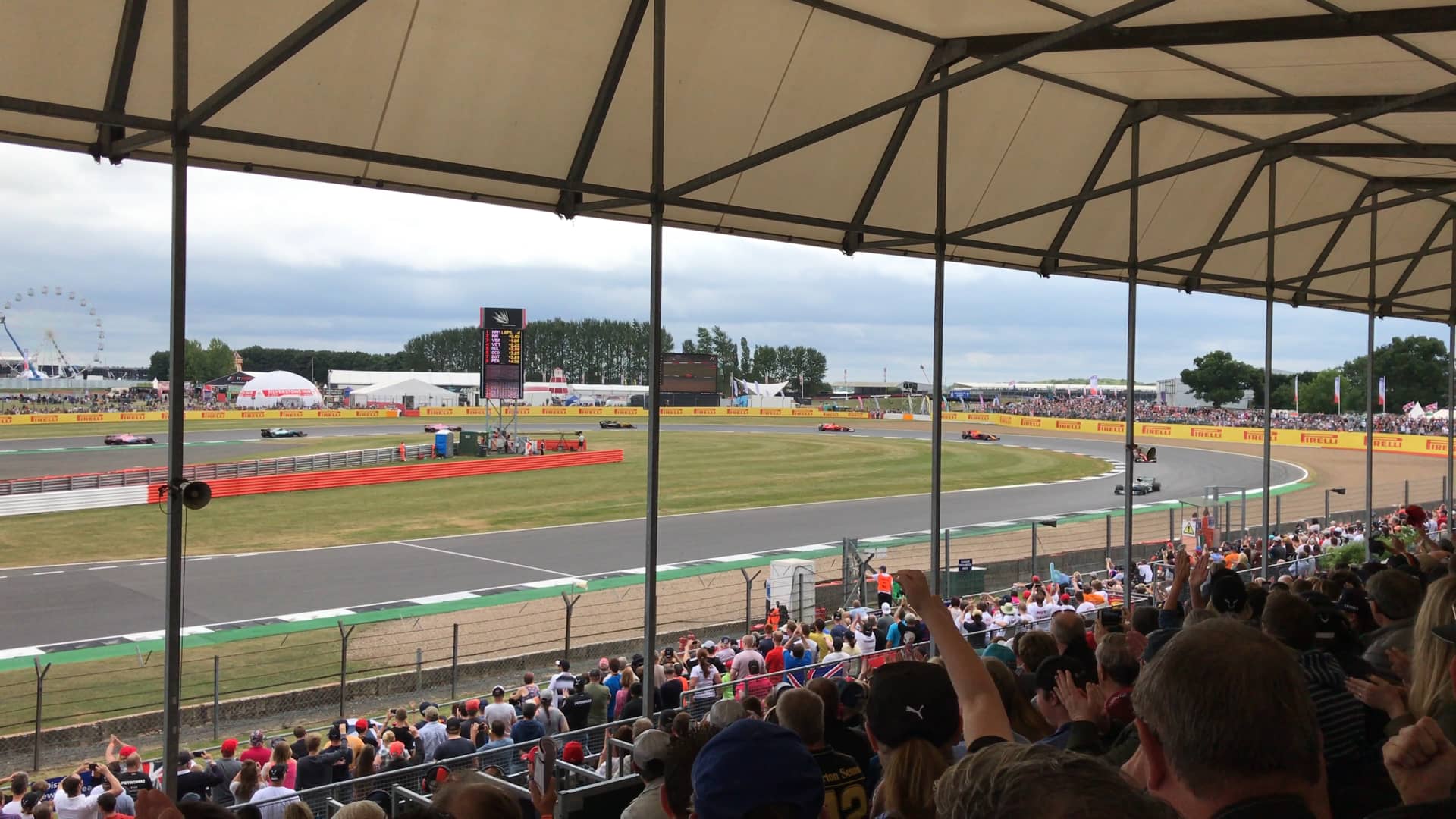 Lap 2 of the 2017 British Formula 1 Grand Prix from Luffield Grandstand ...