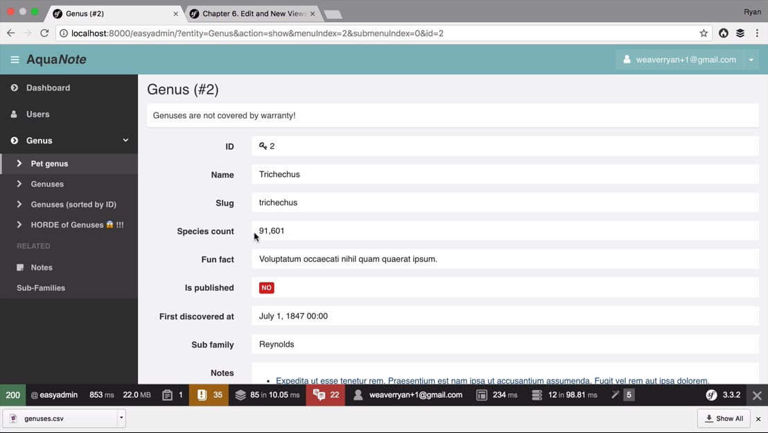 Customizing the Menu > EasyAdminBundle v1 for an Amazing Admin Interface | SymfonyCasts