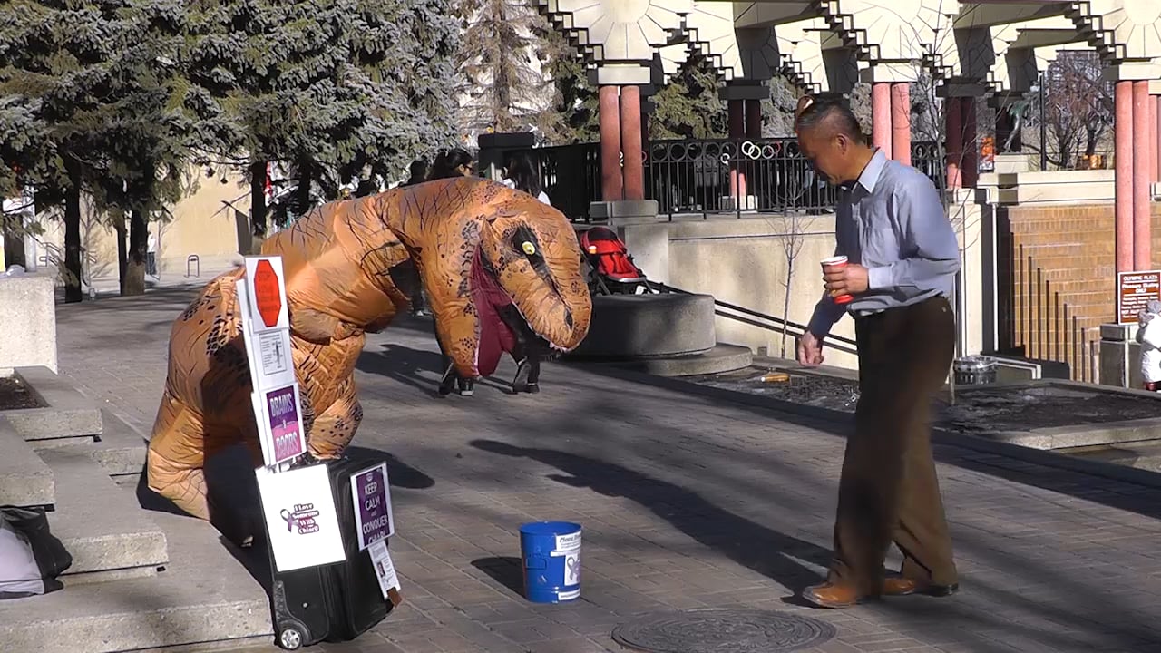 Calgary’s dancing dino: Daniel Petke takes to the streets to bring ...