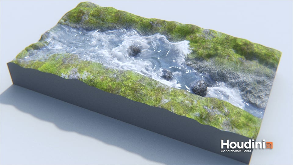 FLIP River (Dynamic Wet Map) And White Water Test02 / Houdini (Mantra)