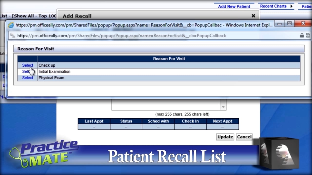 Practice Mate - Reporting Functions in the Manage Patients Tab on Vimeo
