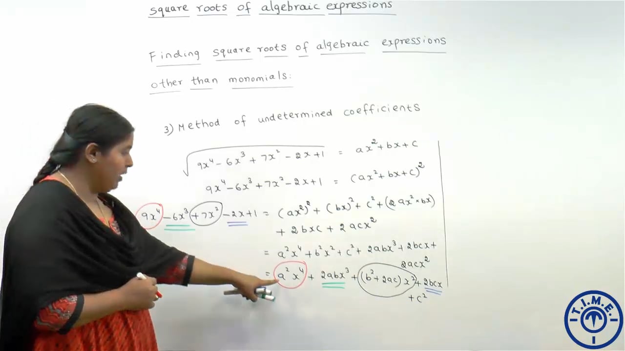 Square Roots of Algebraic Expressions - Method of Undetermined Coefficients