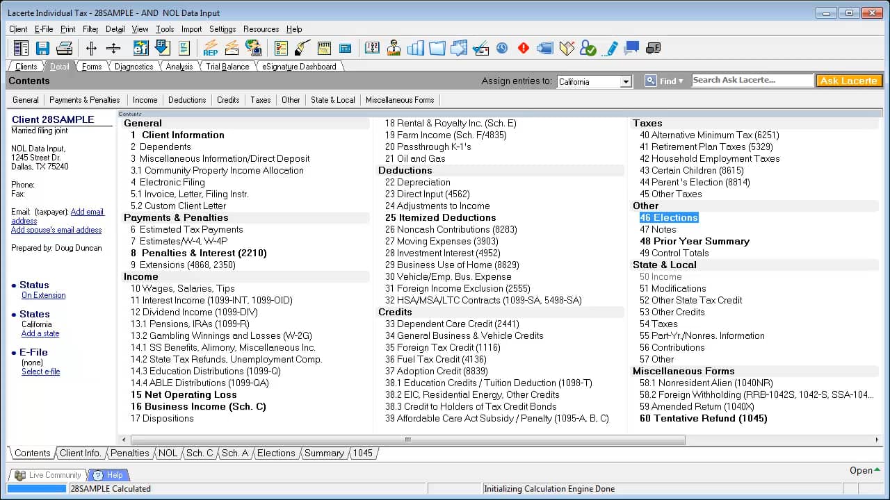 Intuit - Lacerte Tax Software - Data Entry General - Entering an NOL ...