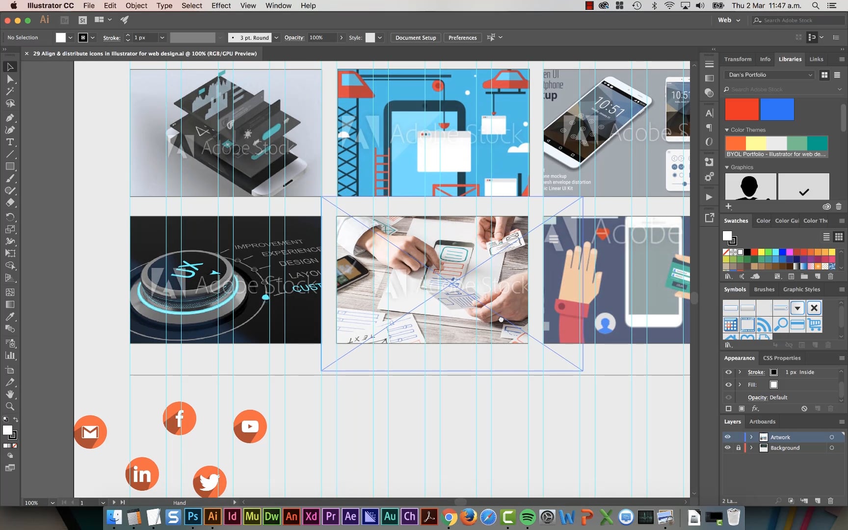28 Align and distribute icons in Illustrator for web design on Vimeo
