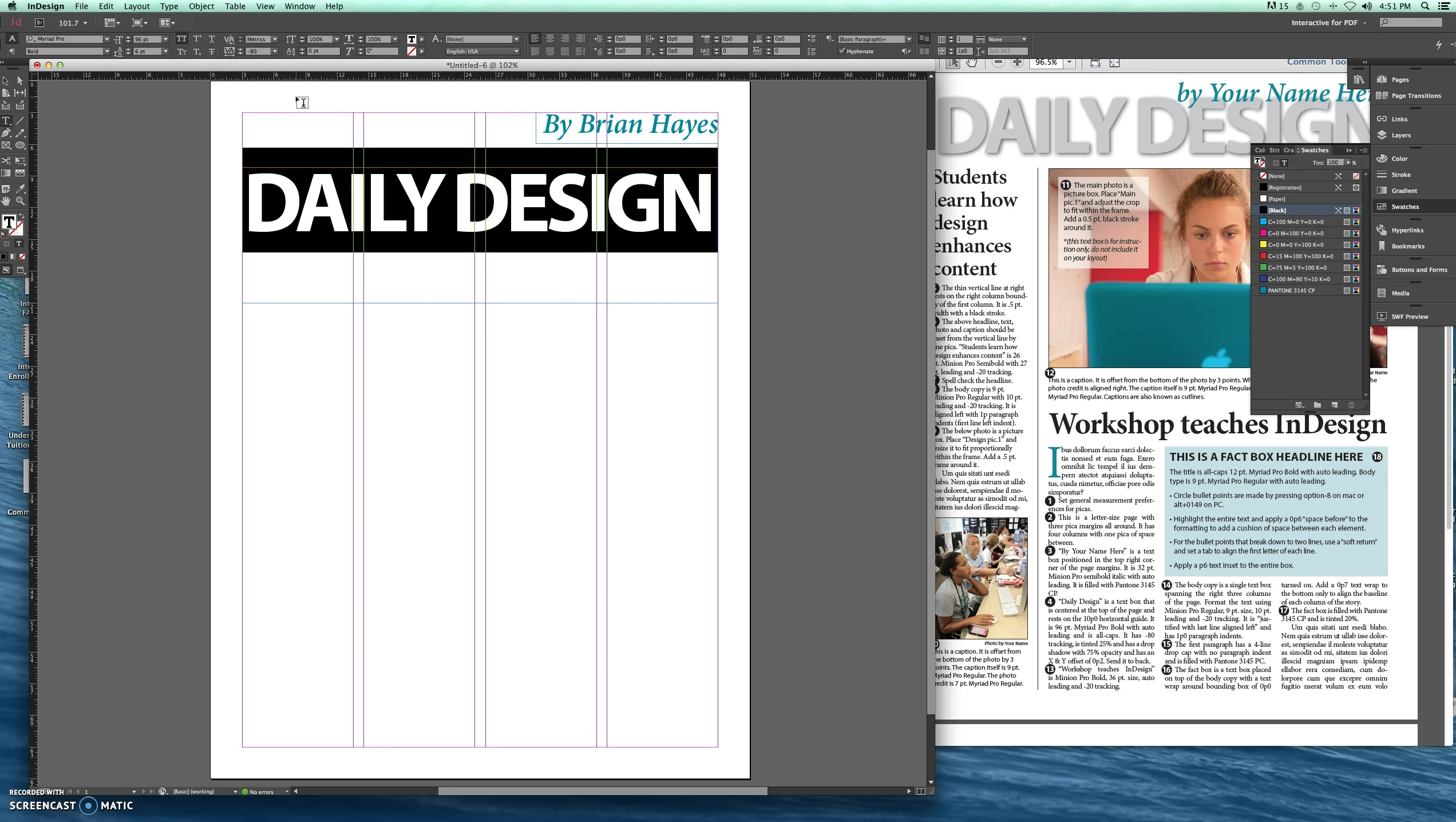 Adobe InDesign Workshop - Tutorial Step 4a-Type formatting for Daily ...