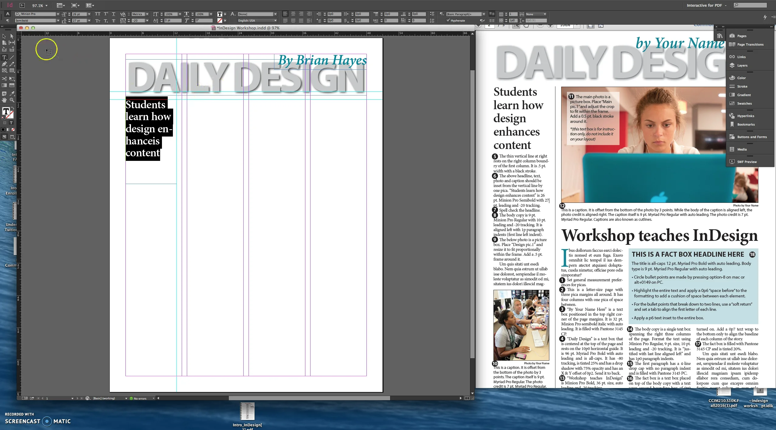 Adobe InDesign Workshop - Tutorial Step 5-7 Lines, headlines and spell ...
