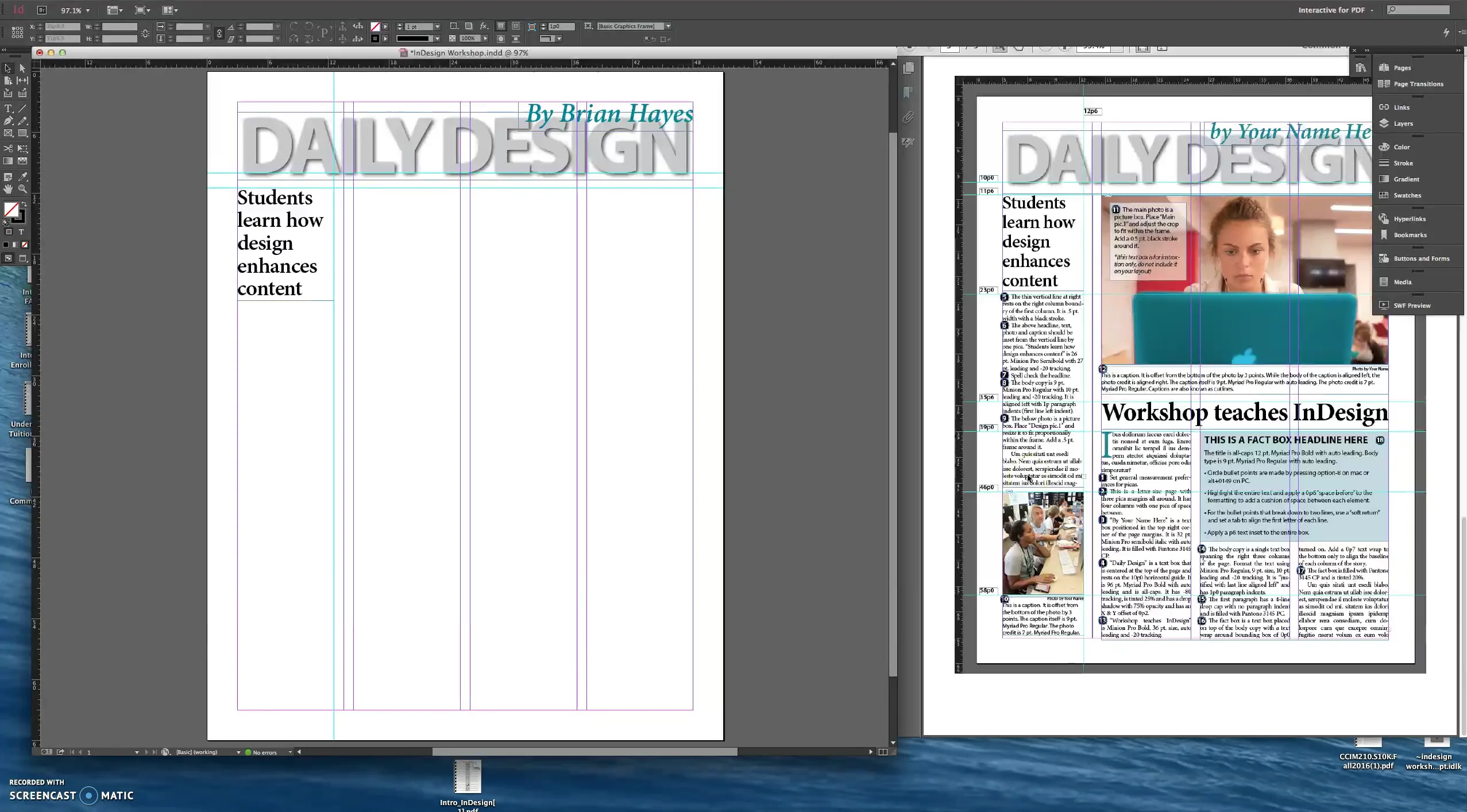 Adobe InDesign Workshop - Tutorial Step 8-Placing and formatting body ...