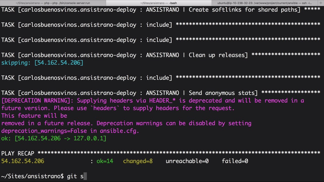 Deploy with git > Animated Deployment with Ansistrano | SymfonyCasts