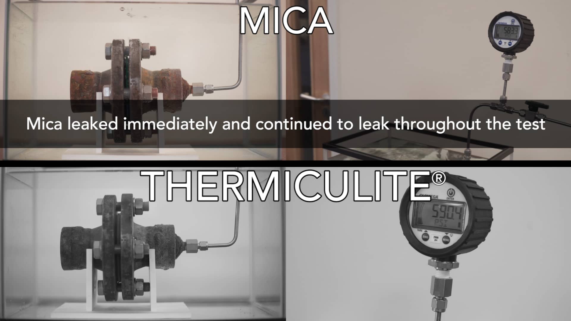 Thermiculite Vs Mica Gasket Leakage Test with captions on Vimeo