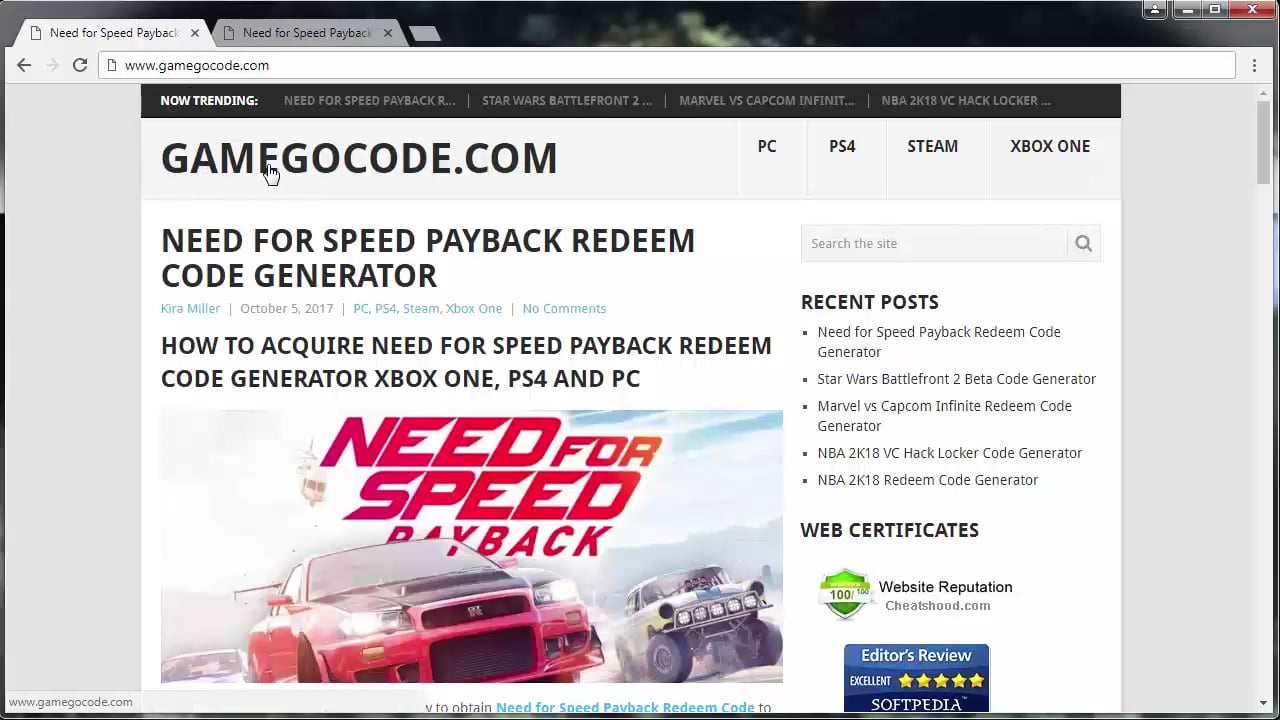 Need for Speed Payback Redeem Code Generator Online - Xbox One, PS4 and ...
