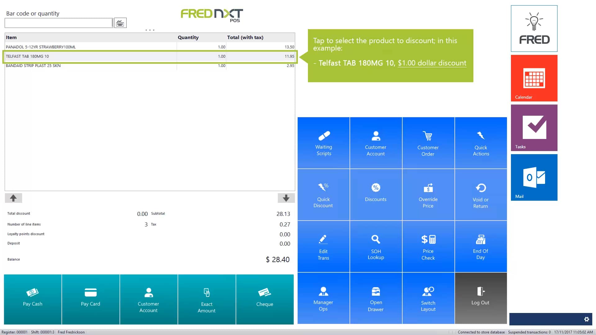 Fred NXT POS: Discount a single product by a dollar amount on Vimeo