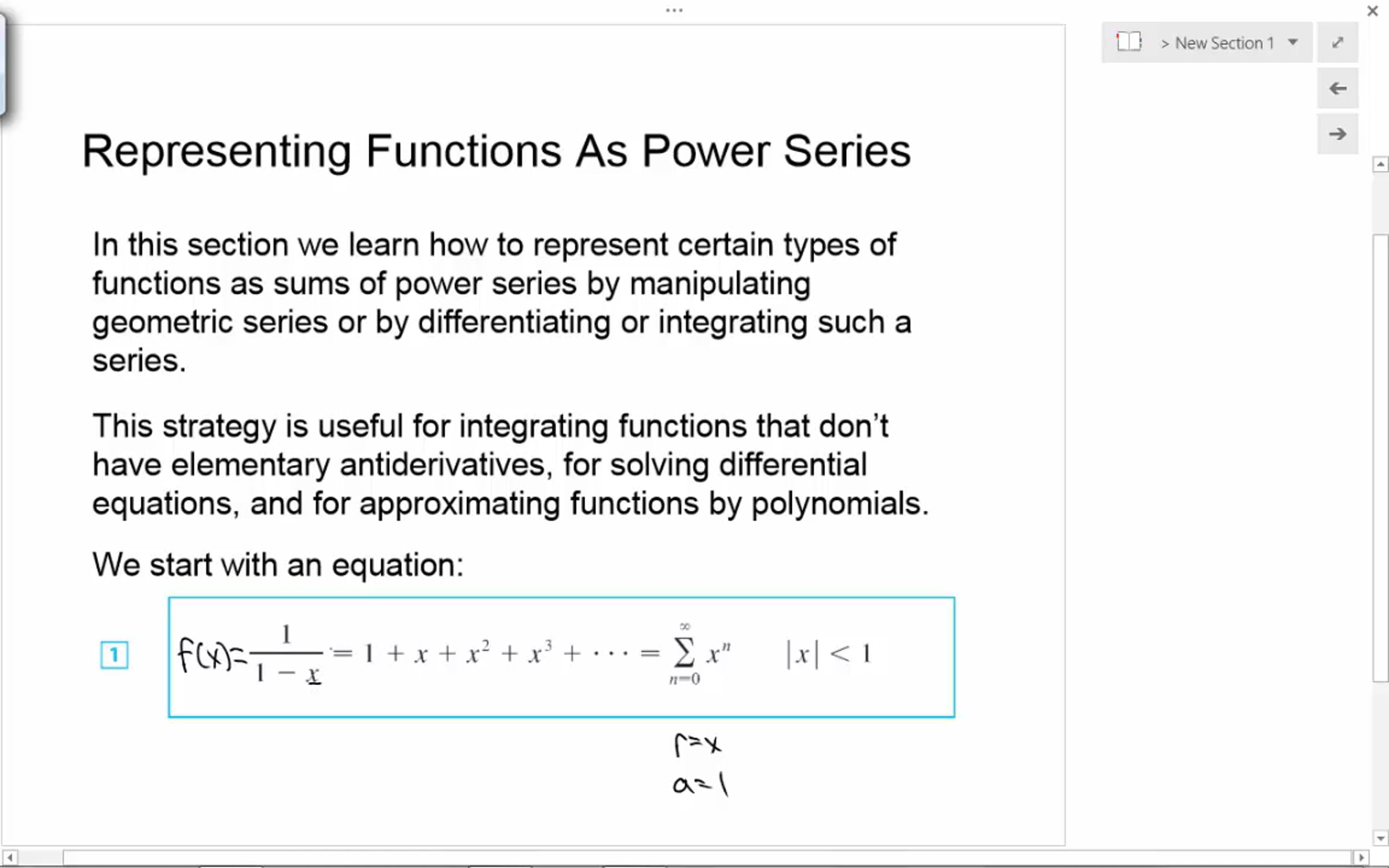 Representing Functions Using Power Series