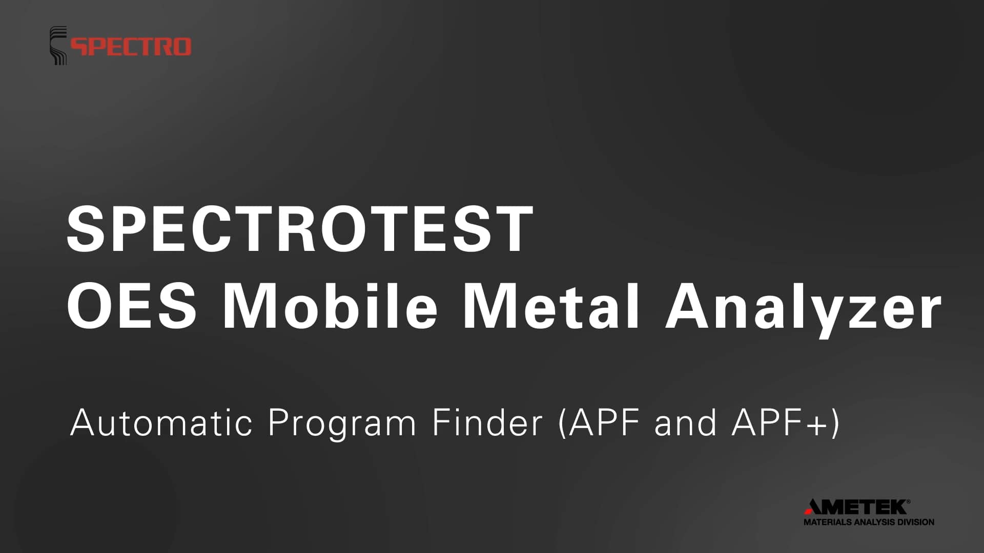 SPECTROTEST OES Mobile Metal Analyzer: Automatic Program Finder (APF ...