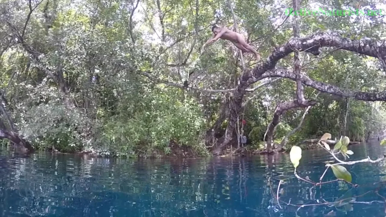 flying & swimming at cenote Azul in nudist on Vimeo