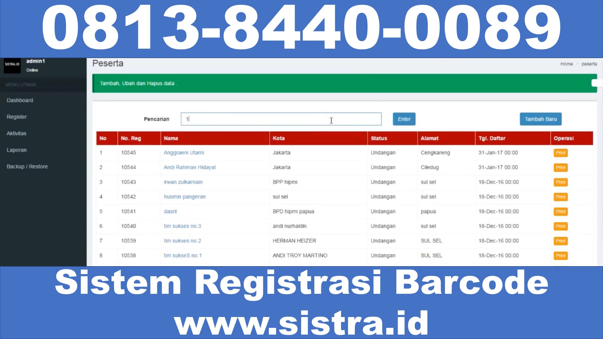 0813–8440–0089, Sistem Registrasi Barcode, SISTRA.ID on Vimeo