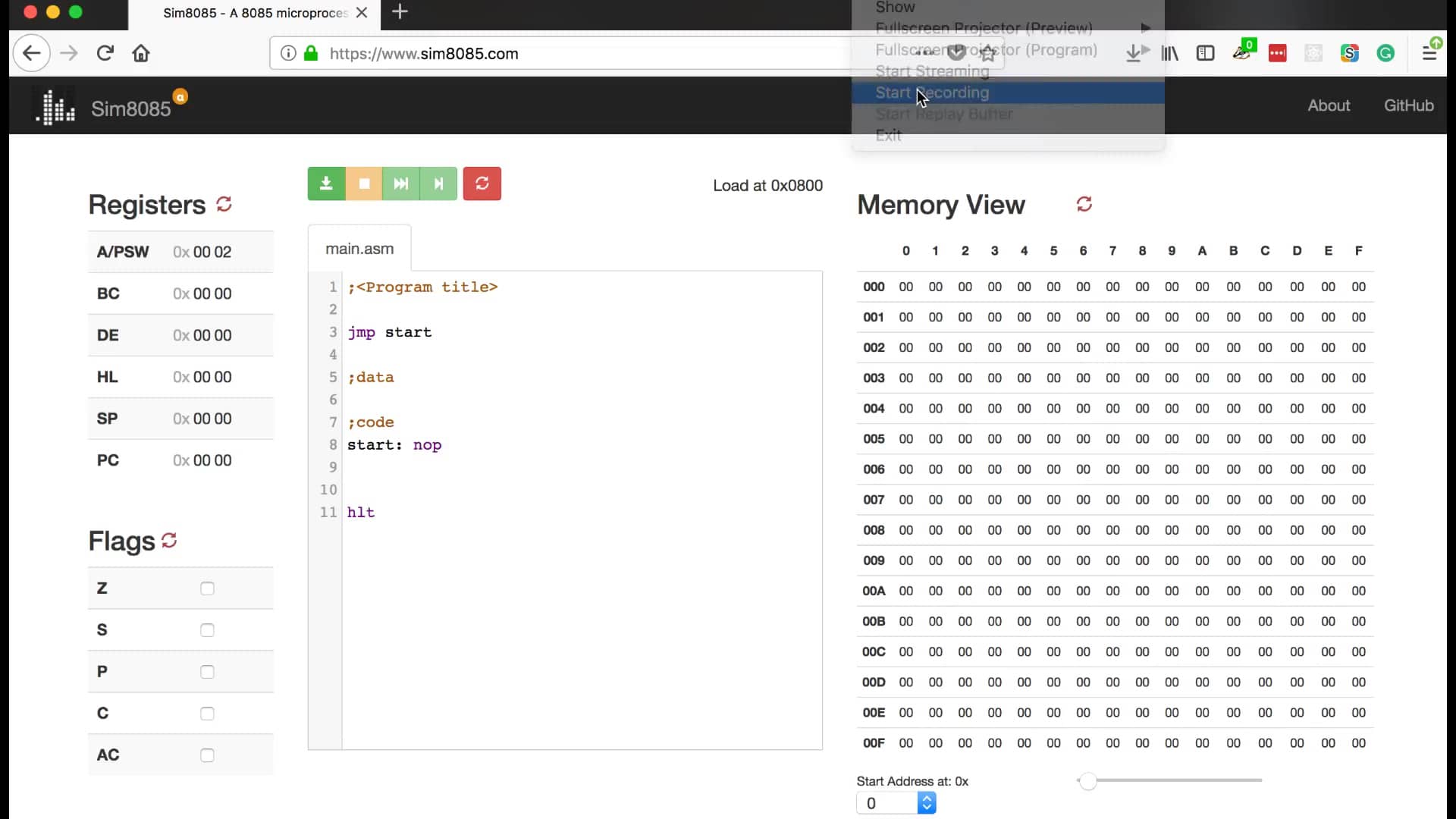Sim8085 Tutorial on Vimeo