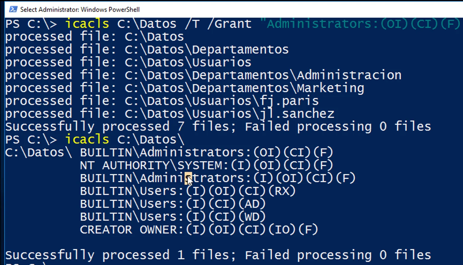 Permisos NTFS desde PowerShell con icacls