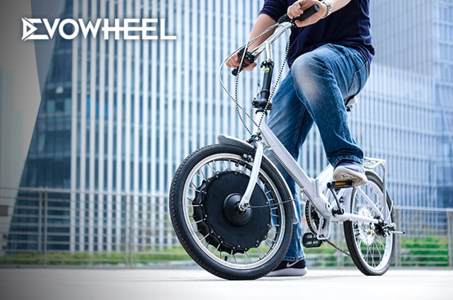 The EvoWheel Electric Pedal Assist Wheel Works with Almost Any Bicycle