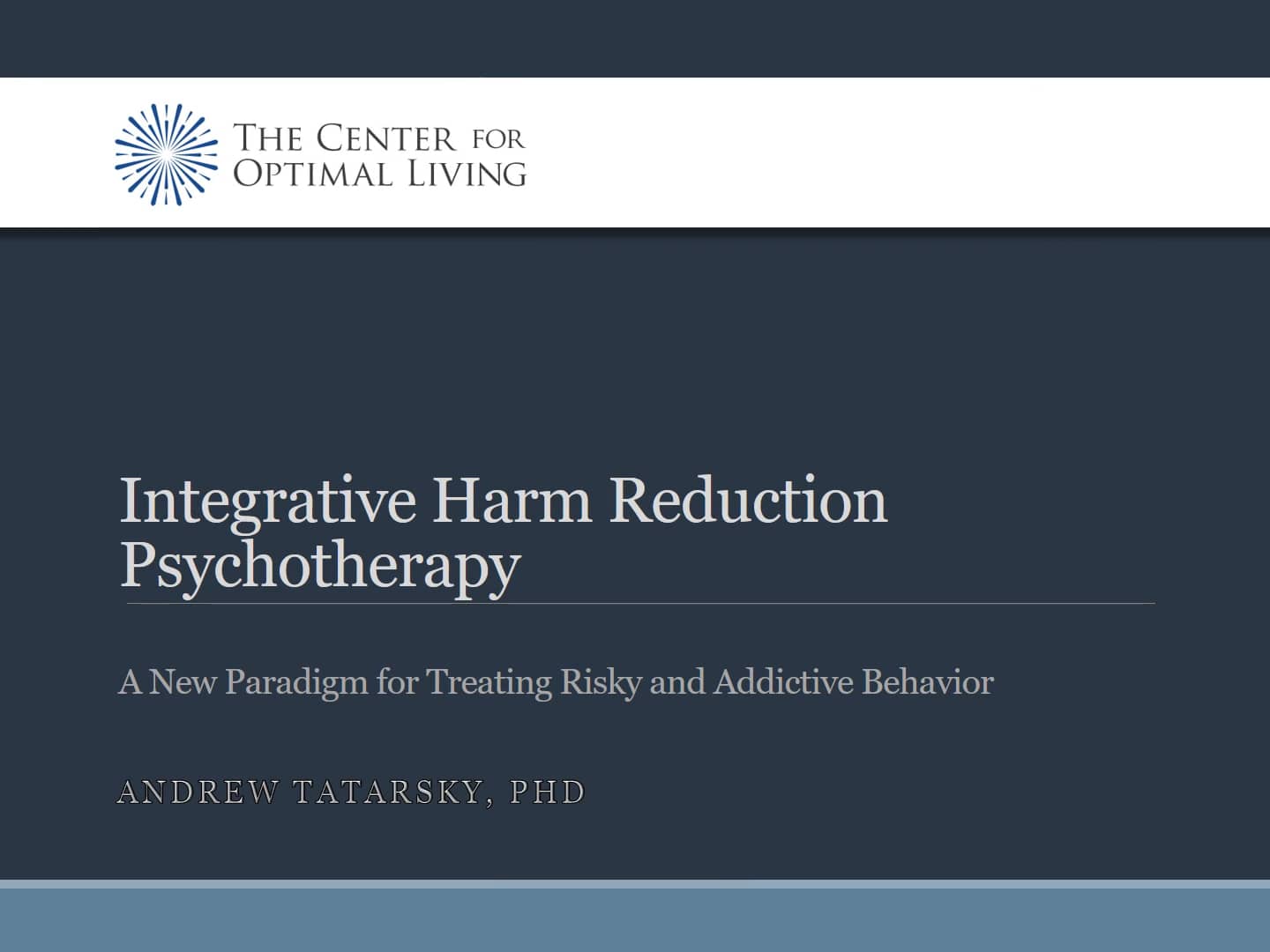 Integrative Harm Reduction Psychotherapy - Andrew Tatarsky on Vimeo