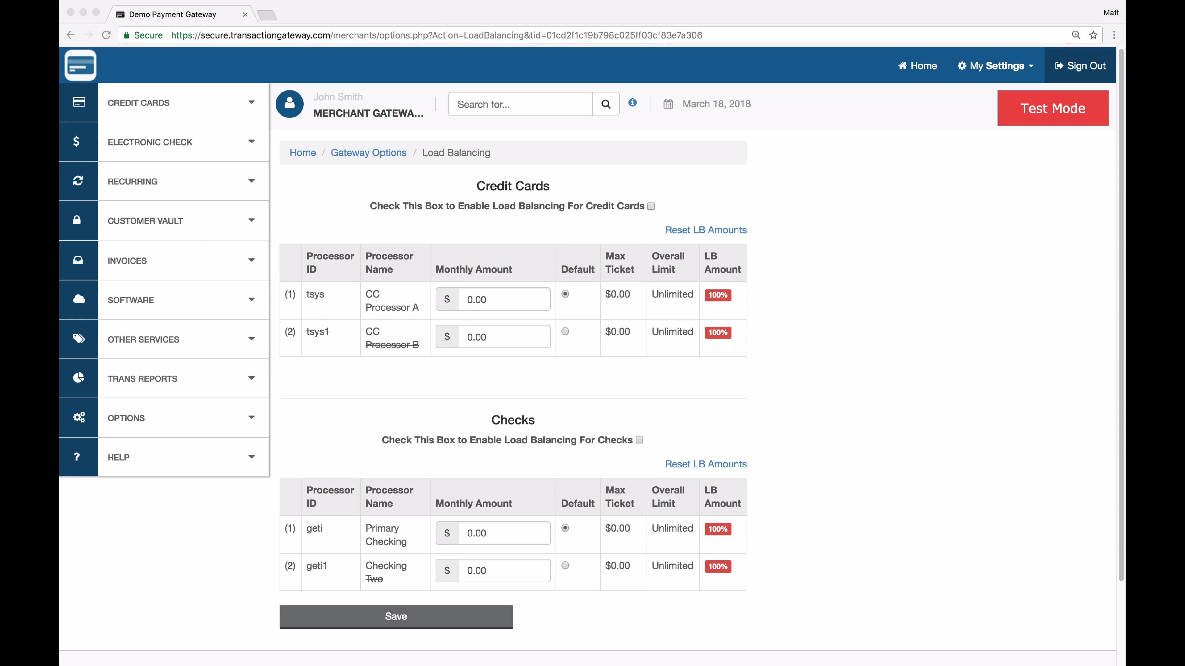 Transaction Routing Settings