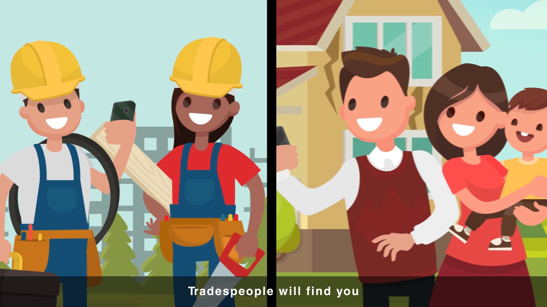 Cartoon Tradespeople Connect Customer on Vimeo