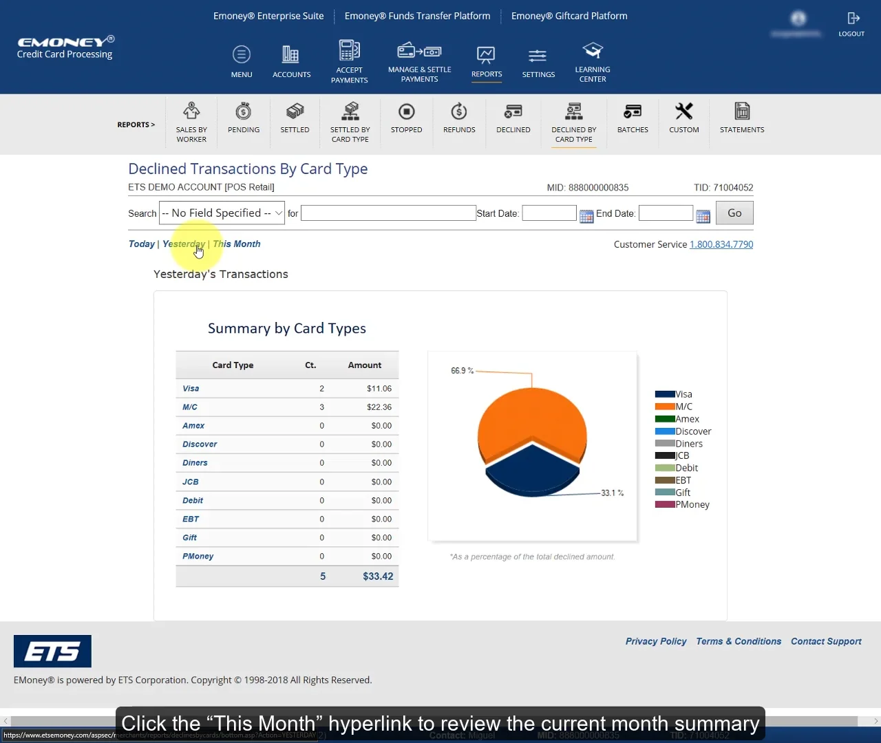 How to review declined transactions by card type report on EMoney ...