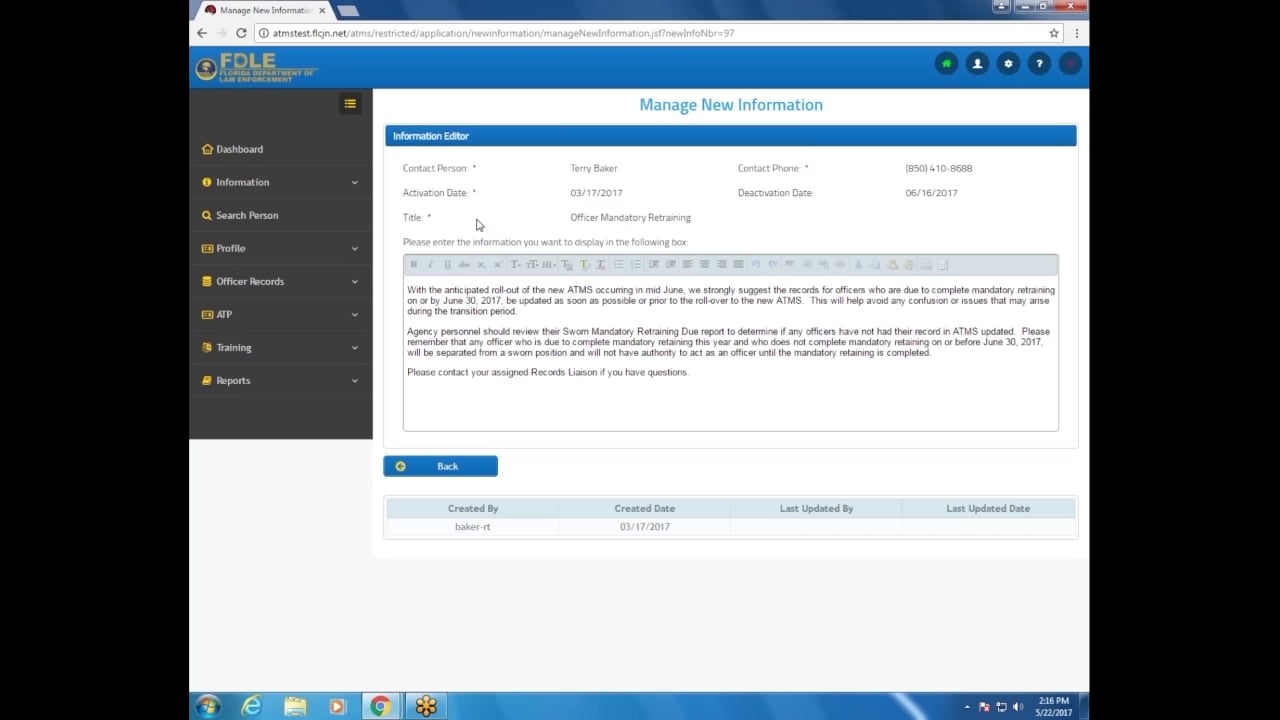FDLE Video - Intranet - ATMS Selection Center Training on Vimeo