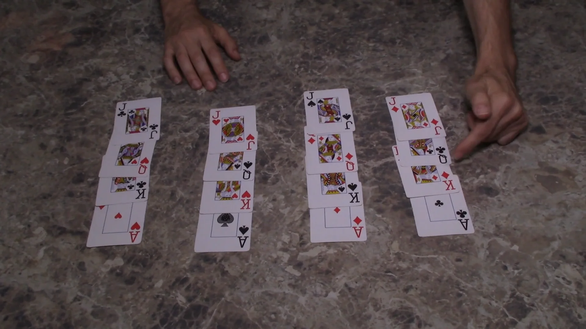 AKQJ all come together card trick