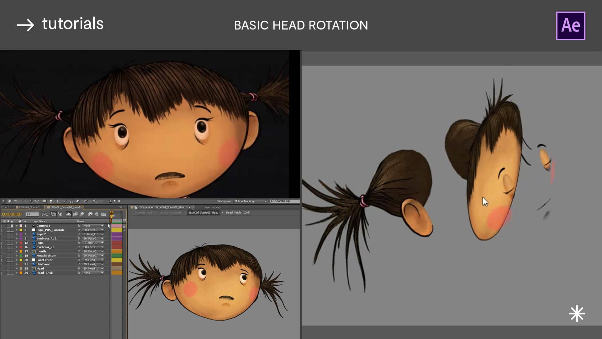 Basic Head rotations using 3D Layers, Distortion Mesh & Expressions in ...