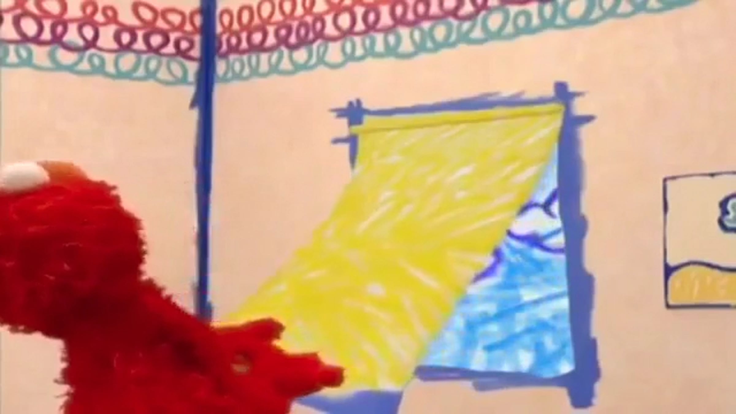 Sesame Street Elmo gets blown away from pulling Shade to open too hard ...
