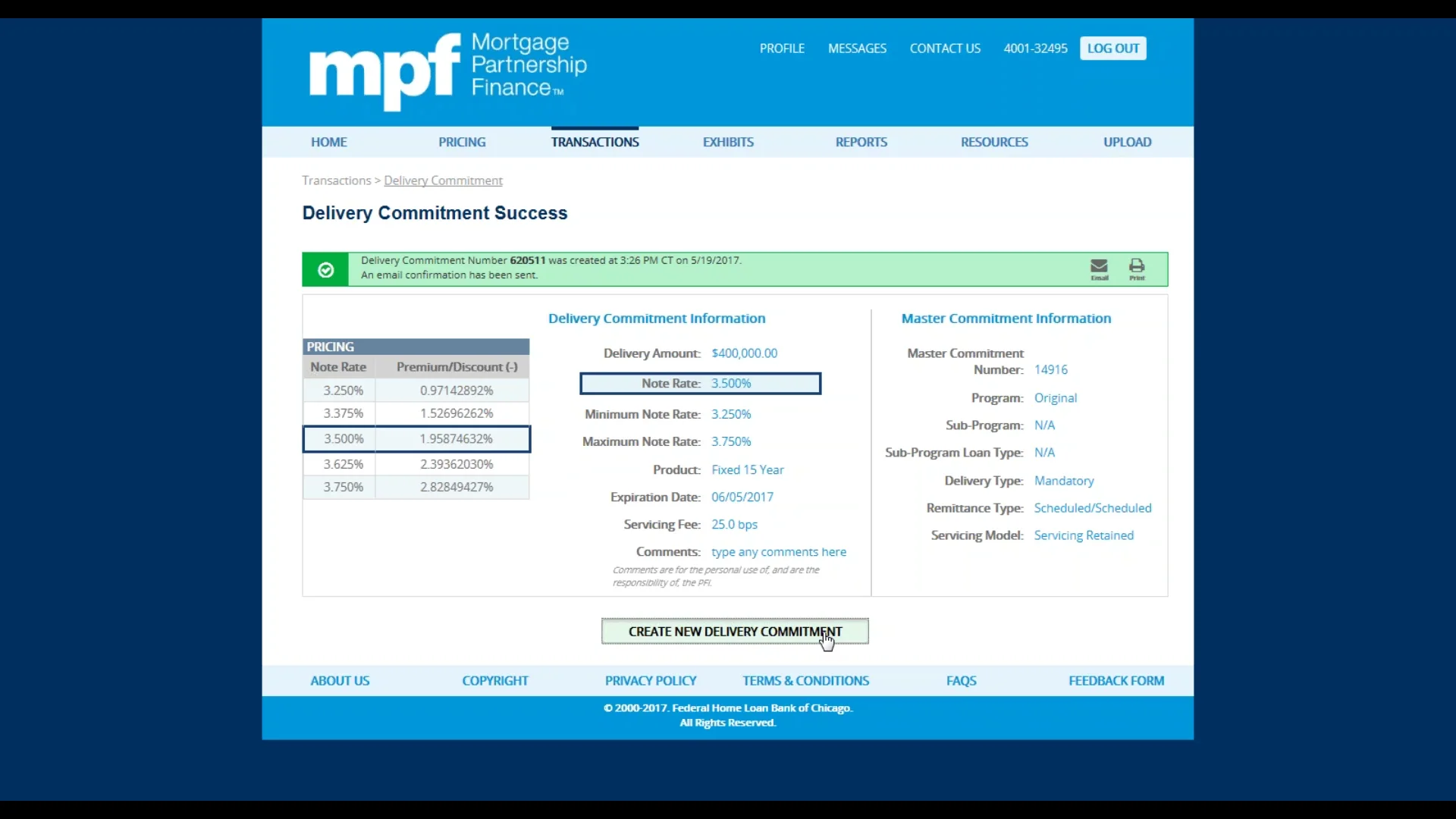 New Delivery Commitment - MPF Traditional Products