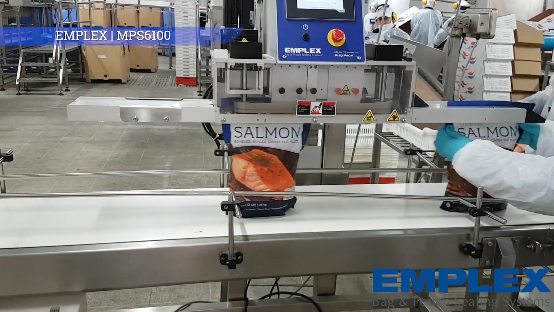 Emplex Standard Bag Sealers - Emplex MPS6100 conveyor Salmon on Vimeo
