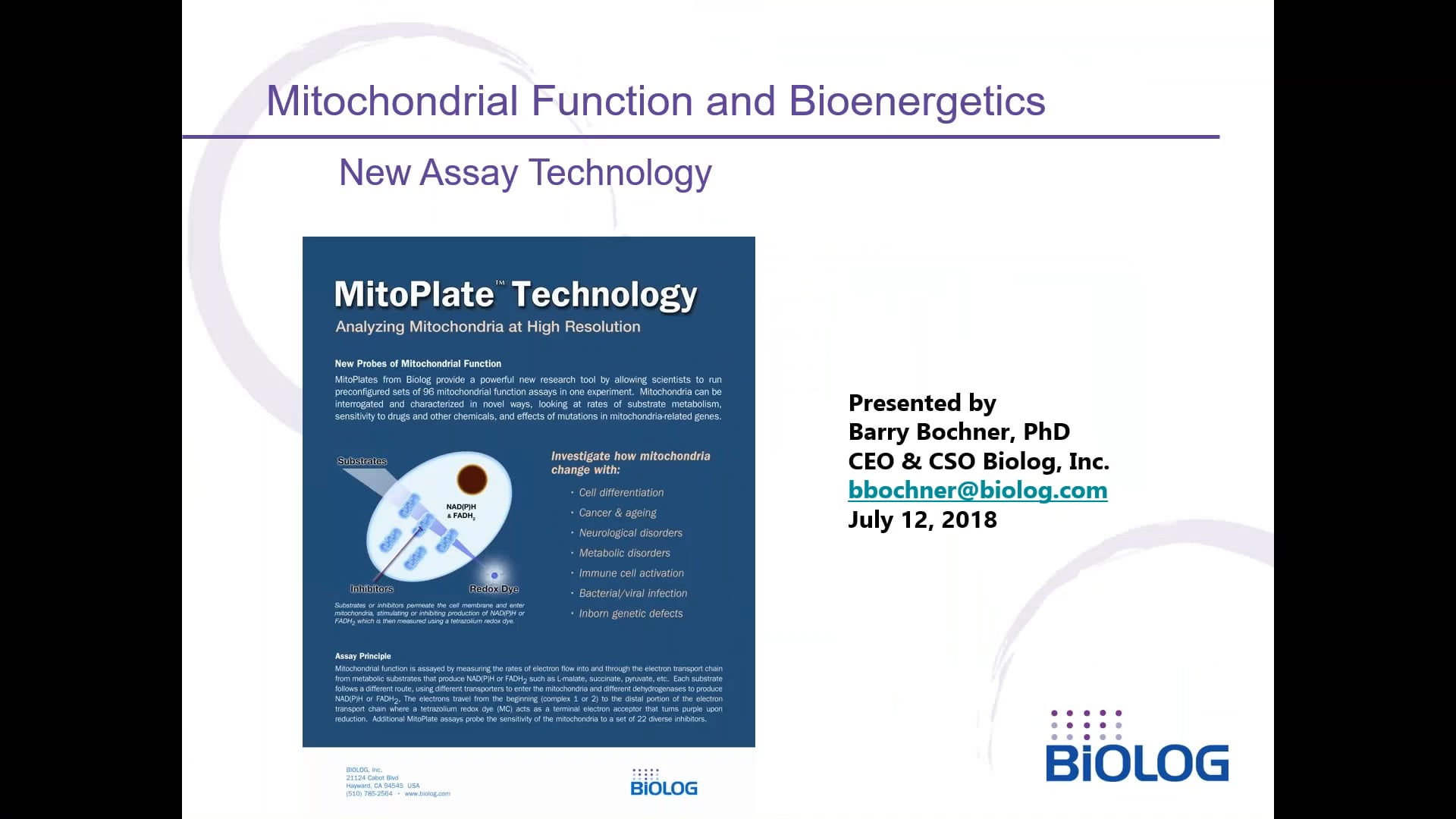 Mitochondrial Function and Bioenergetics: New Assay Technology on Vimeo