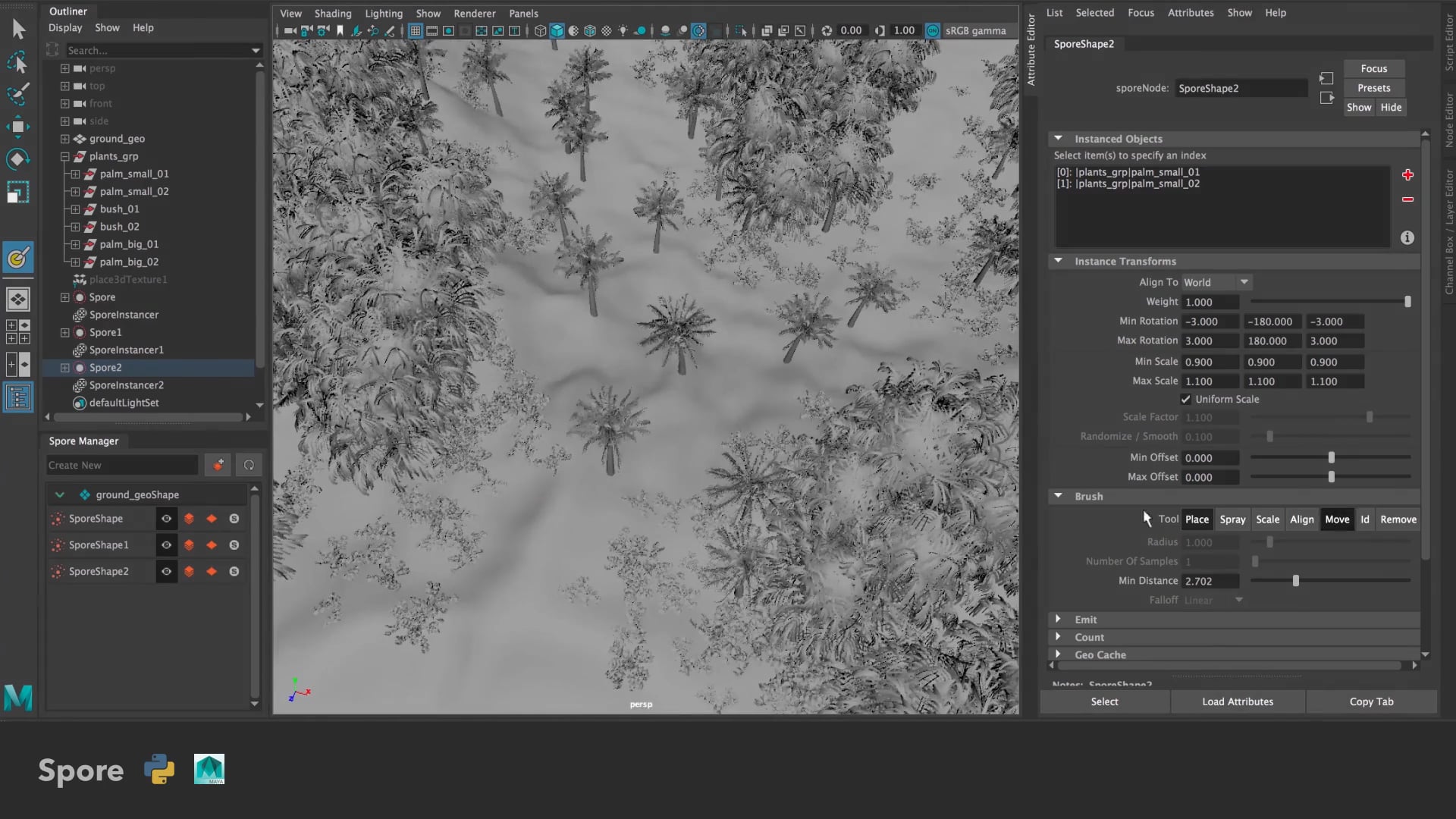 Spore - scattering objects in Maya