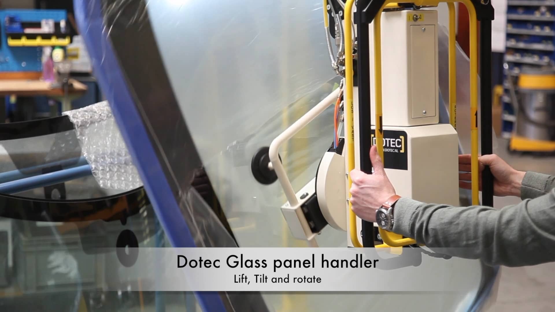 Dotec Glass panel handler, lift tilt and rotate, window pane. on Vimeo